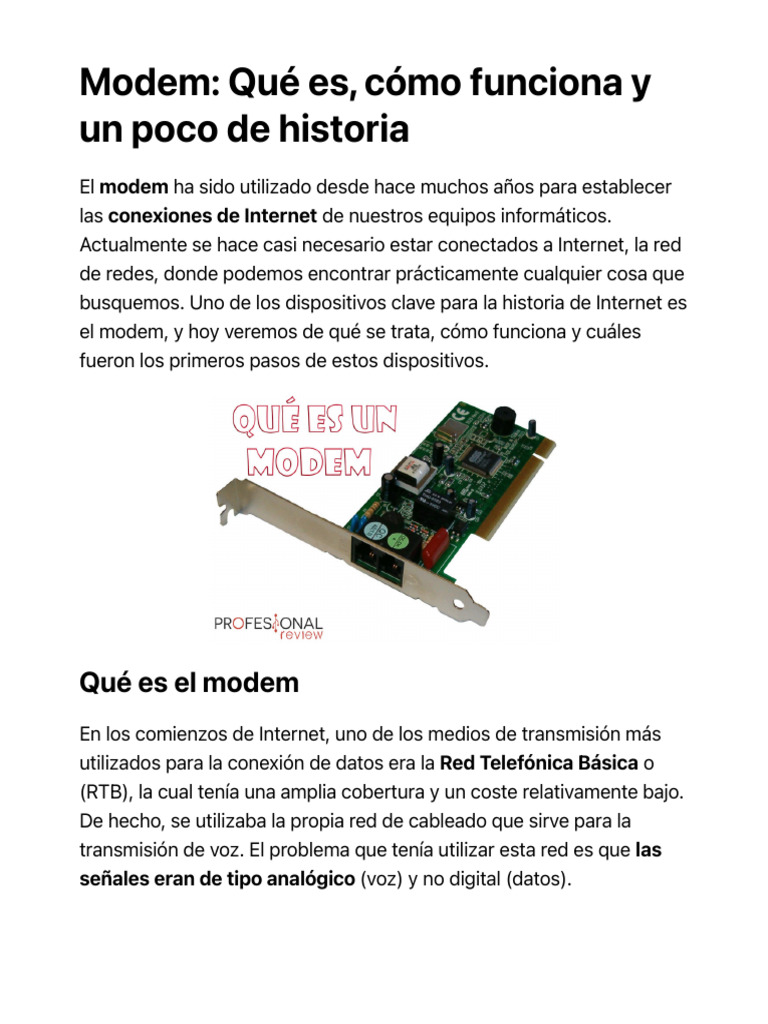 Modem - Qué Es, Cómo Funciona y Un Poco de Historia | PDF | Módem ...