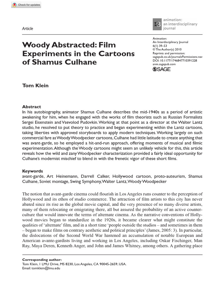 Klein 2011 Woody Abstracted Film Experiments in the Cartoons of Shamus ...