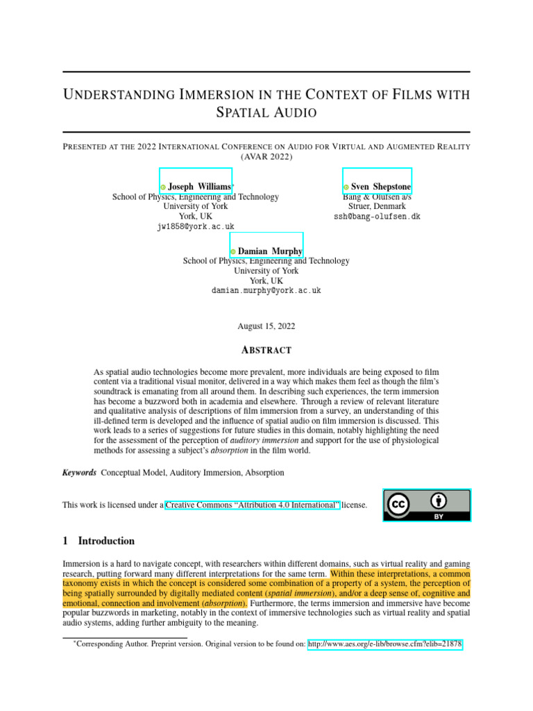 Understanding Immersion in The Context of Films With Spatial Audio ...