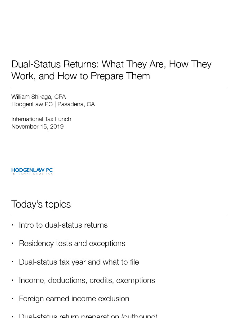 2019-11-15 International Tax Lunch - Dual-Status Returns | PDF ...