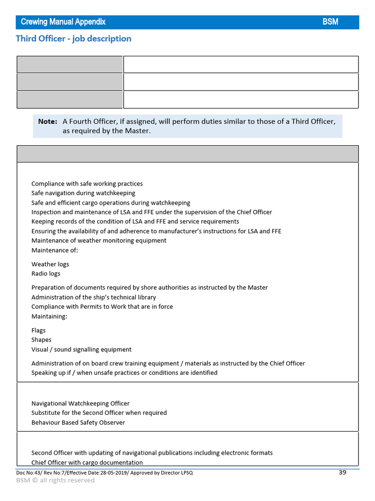 Third Officer Job (BSM) | PDF | Shipping | Transport