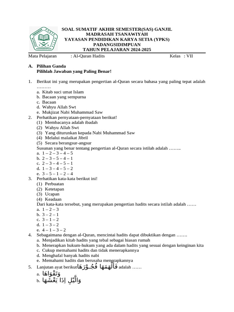 Soal Ujian Semester Ganjil | PDF