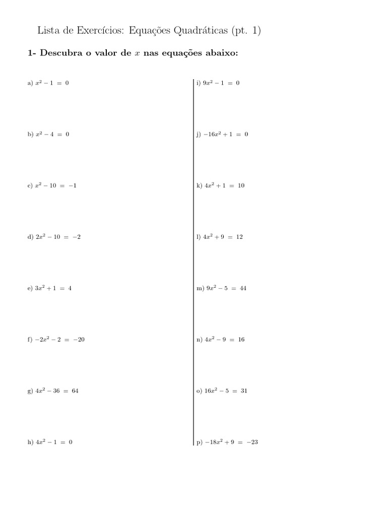 Lista1 Eq Quad | PDF