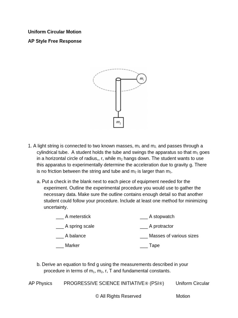 Ap Phys1 - Uniform Circular Motion Ap Free Response Problems - 2024 11 ...