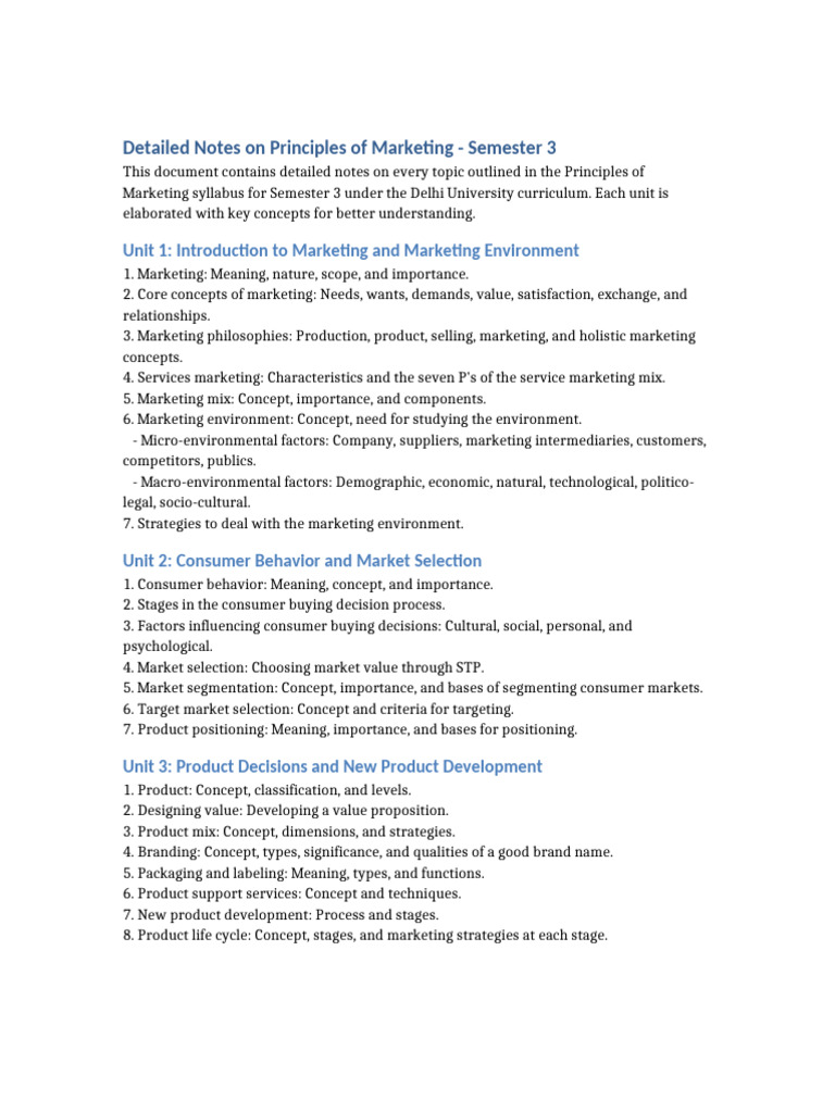 Detailed Notes Principles of Marketing Syllabus | PDF | Marketing | Pricing