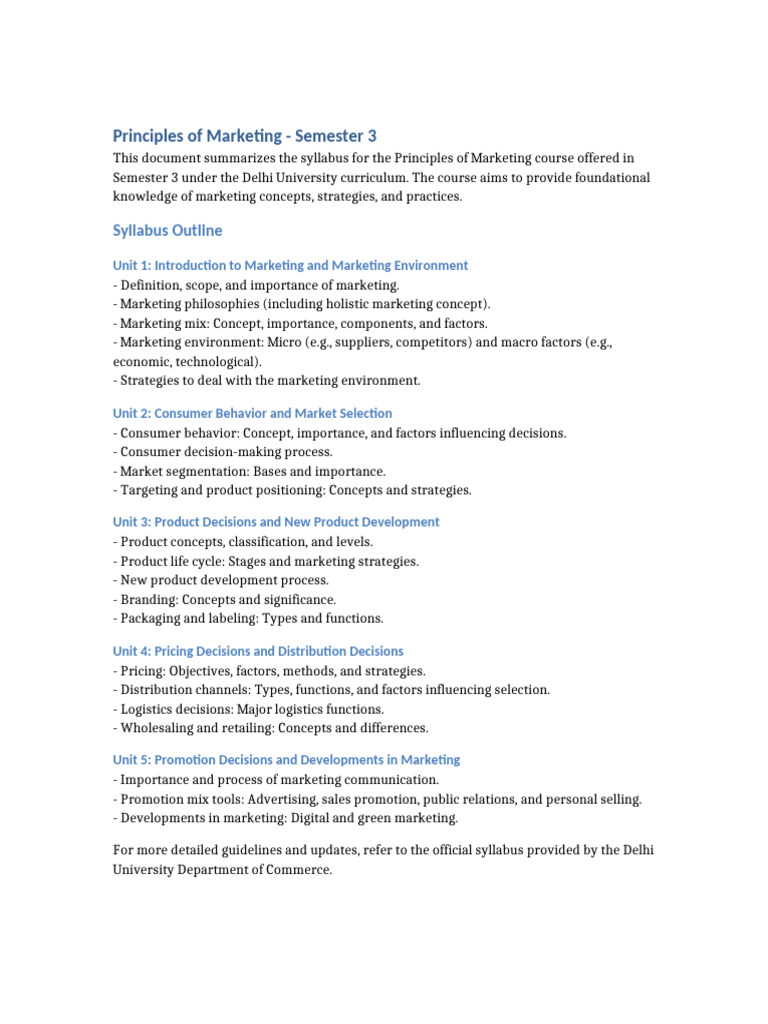 Marketing Course Syllabus Guide | PDF