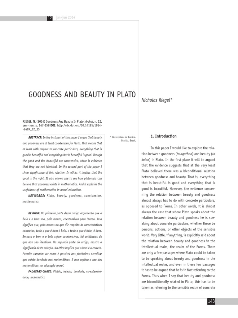 Goodness and Beauty in Plato's Thought | PDF | Plato | Beauty