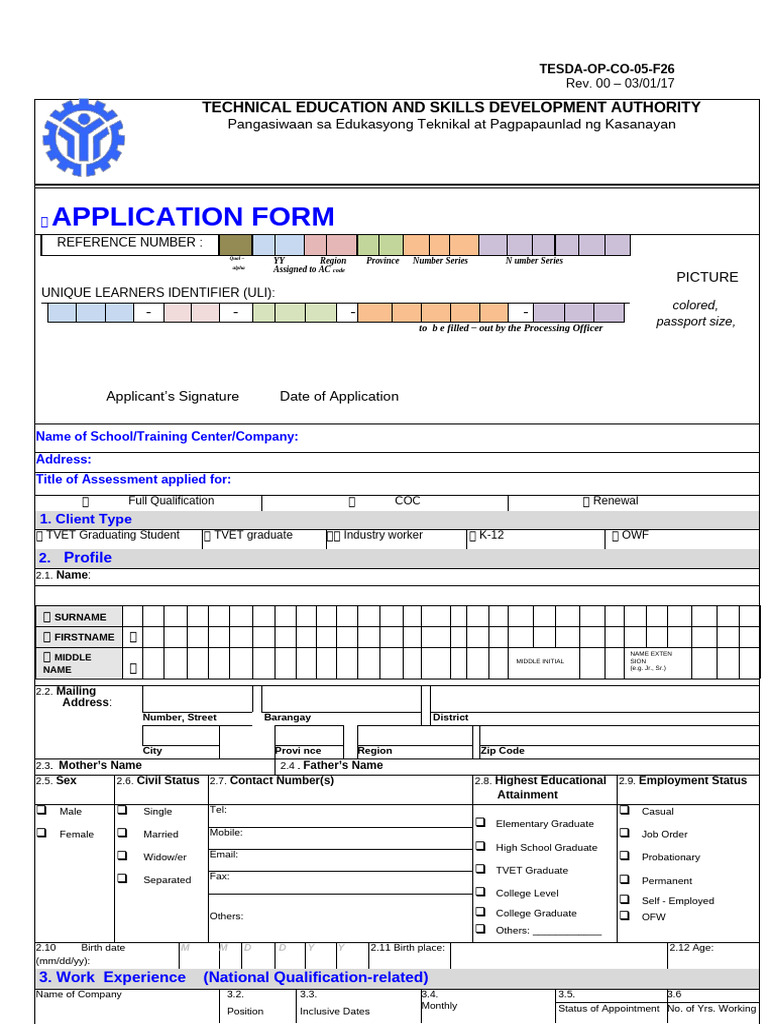 CCA-TESDA-APPLICATION-FORM | PDF