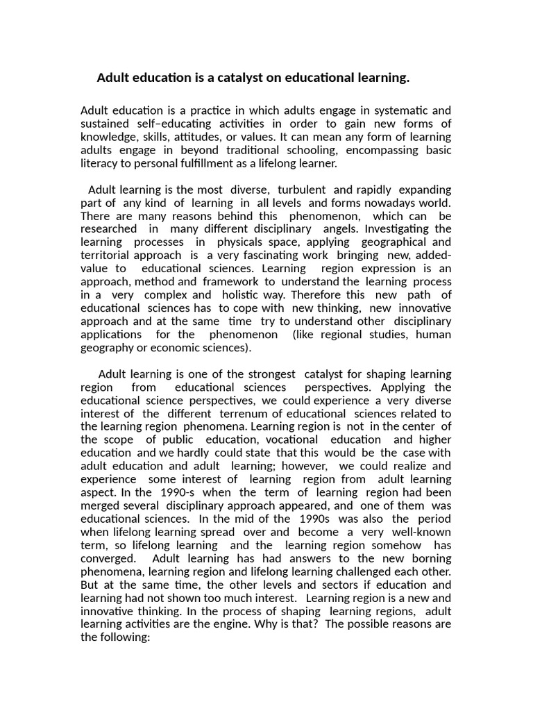 Adult Learning as a Learning Region Catalyst | PDF | Adult Education ...