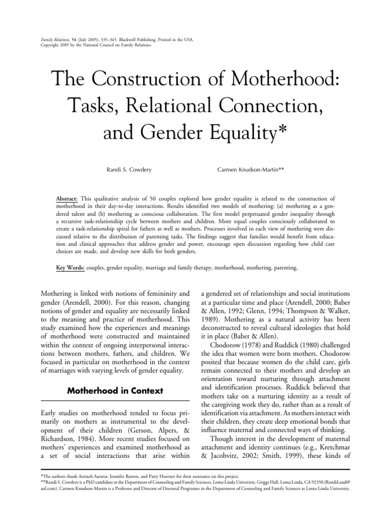 Cowdery y Knudson-Martin, 2005. The Construction of Motherhood. Tasks ...