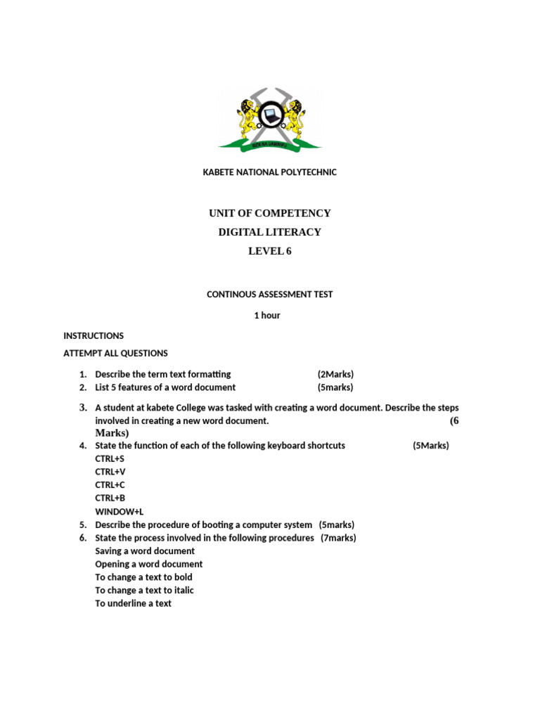 Digital Literacy Assessment Test | PDF