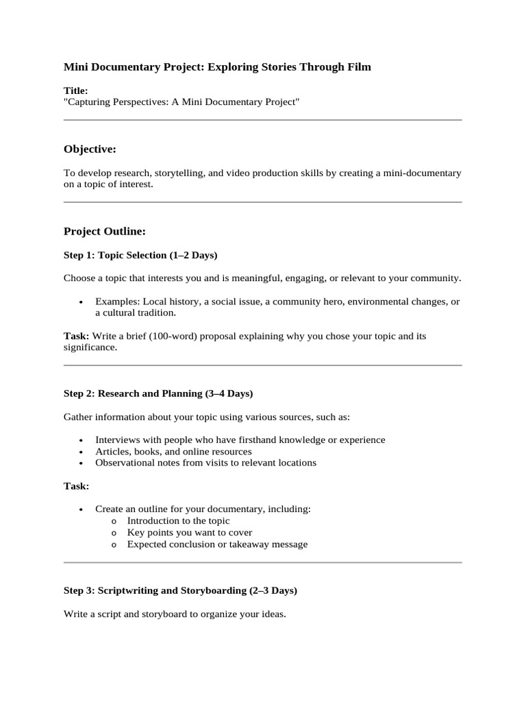 Mini Documentary Project | PDF | Documentary Film | Screenwriting