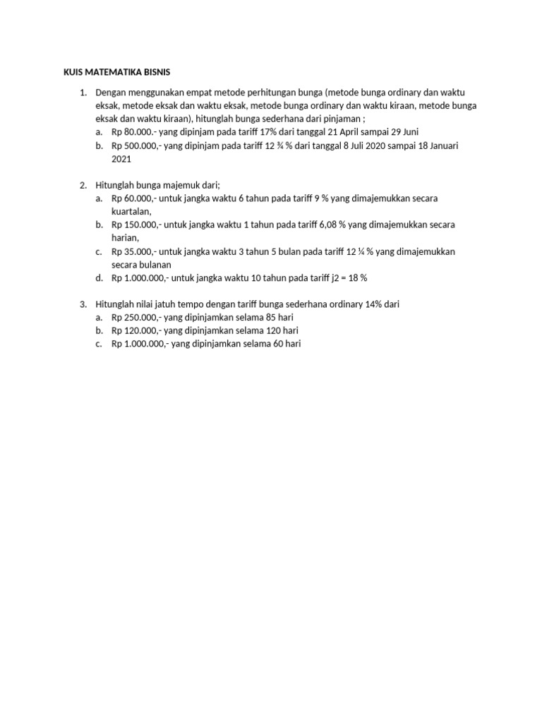 Kuis Matematika Bisnis | PDF