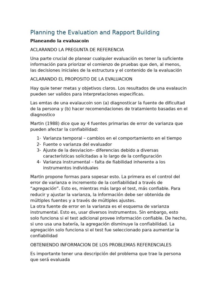 Planning The Evaluation and Rapport Building | PDF | Ingeniería de ...