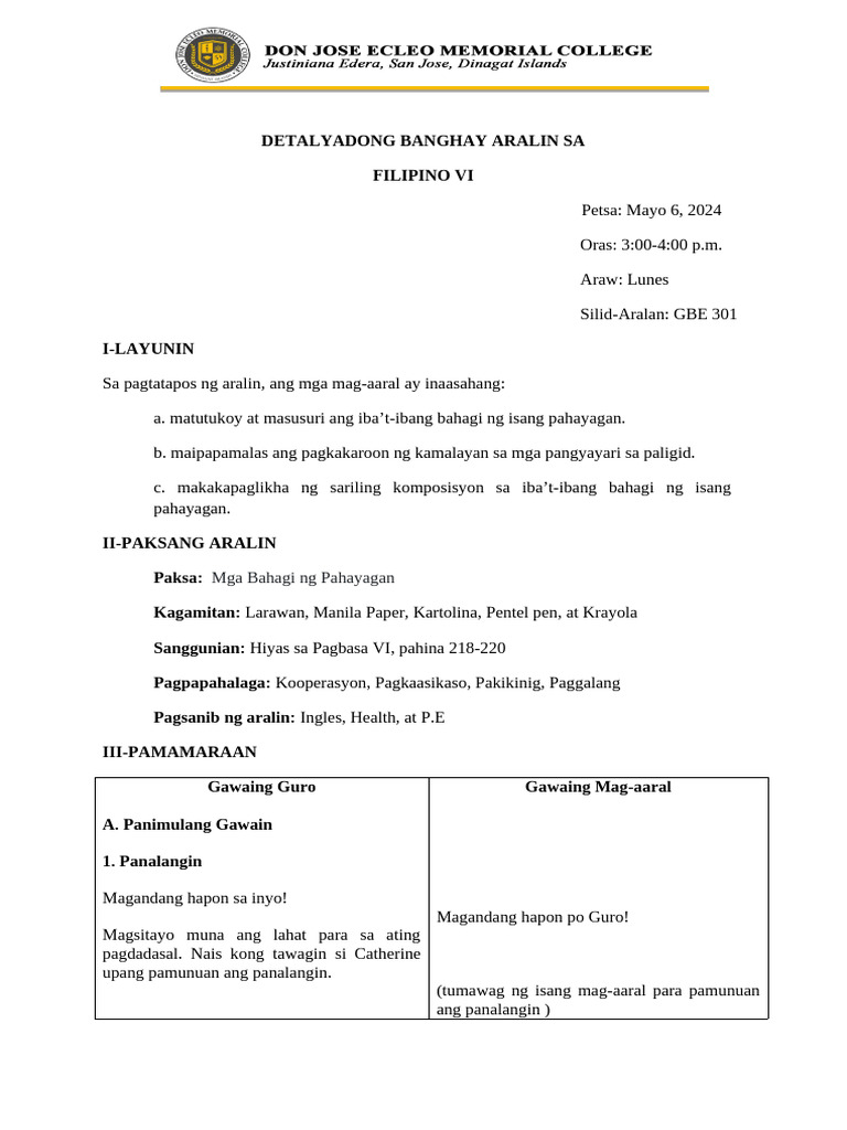 DETAILED_LESSON_PLAN_IN_FIL_201-1 | PDF