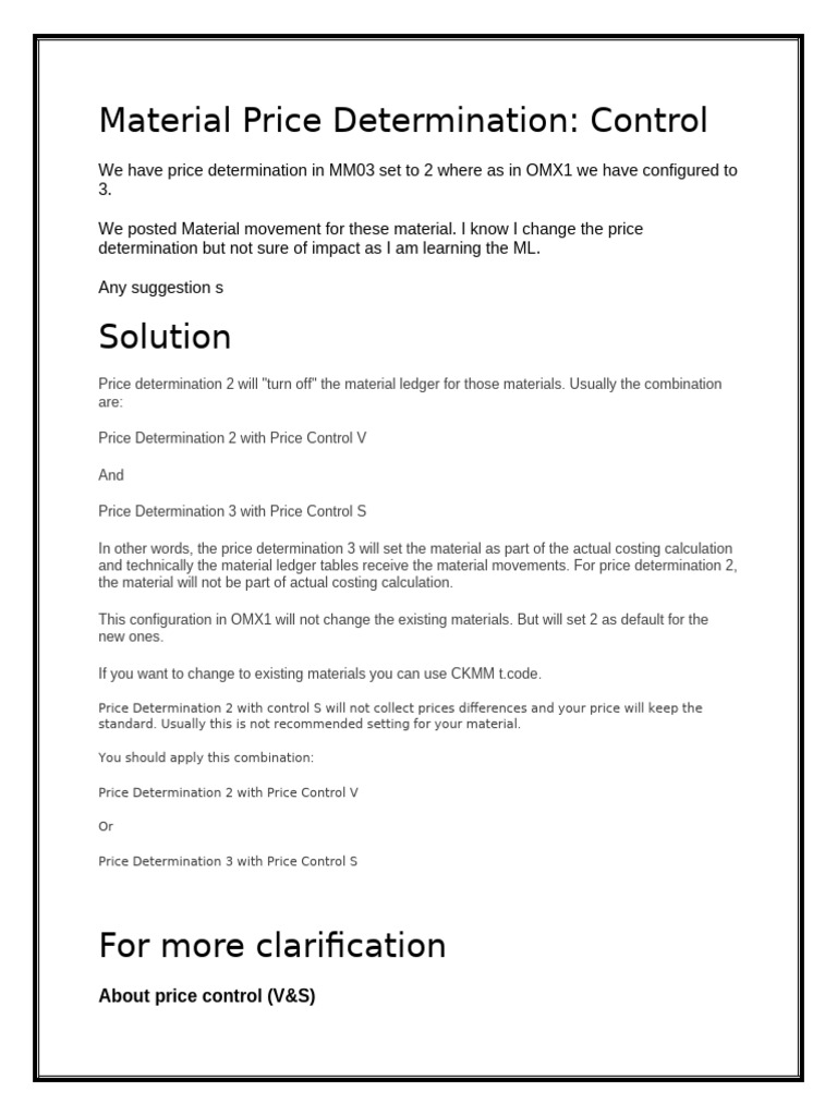 Material Price Control and Determination Guide | PDF | Prices | Inventory