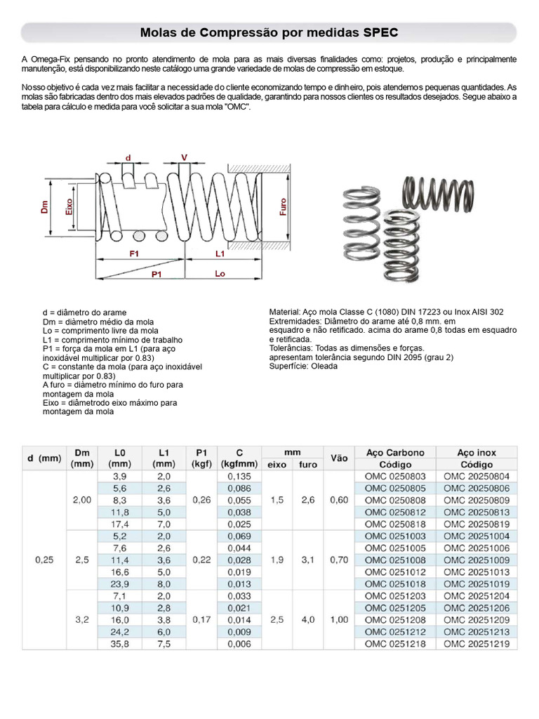 Catalogo Molas Compressão - Padrão SPEC | PDF