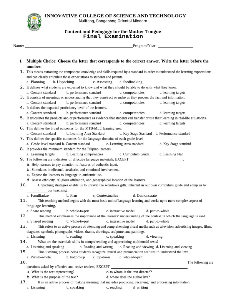 552411399-MTB-MLE-FINAL | PDF | Reading Comprehension | Learning