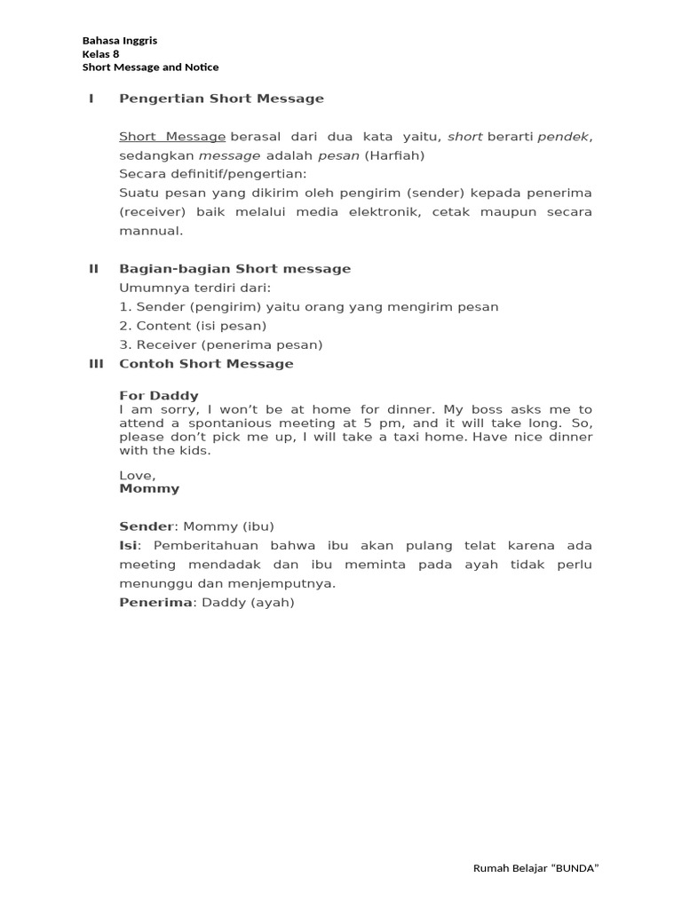 Bahasa Inggris Kelas 8 Short Message and Notice | PDF