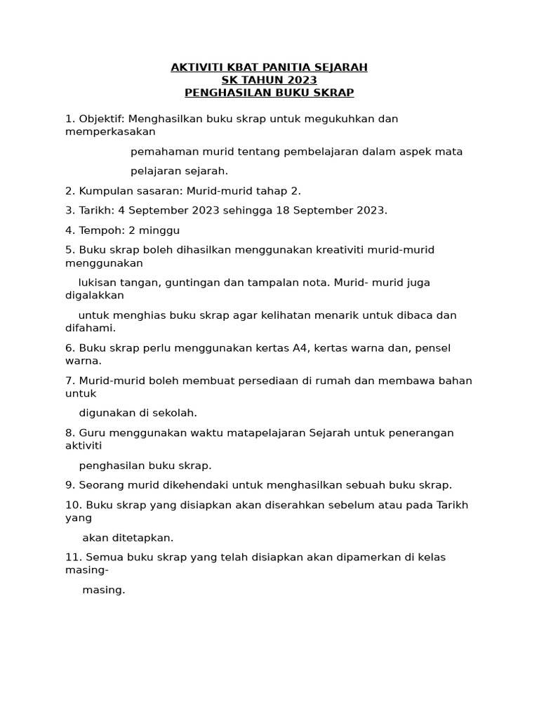 Pelaporan Aktiviti Kbat Panitia Sejarah | PDF