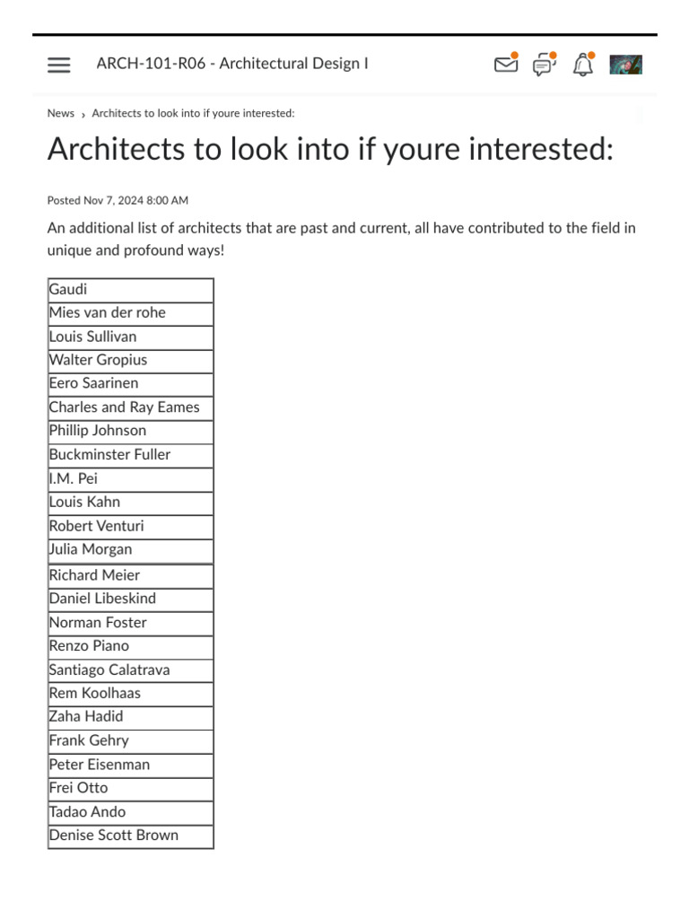 Architects to look into if youre interested_ - ARCH-101-R06 - Architectural Design I | PDF