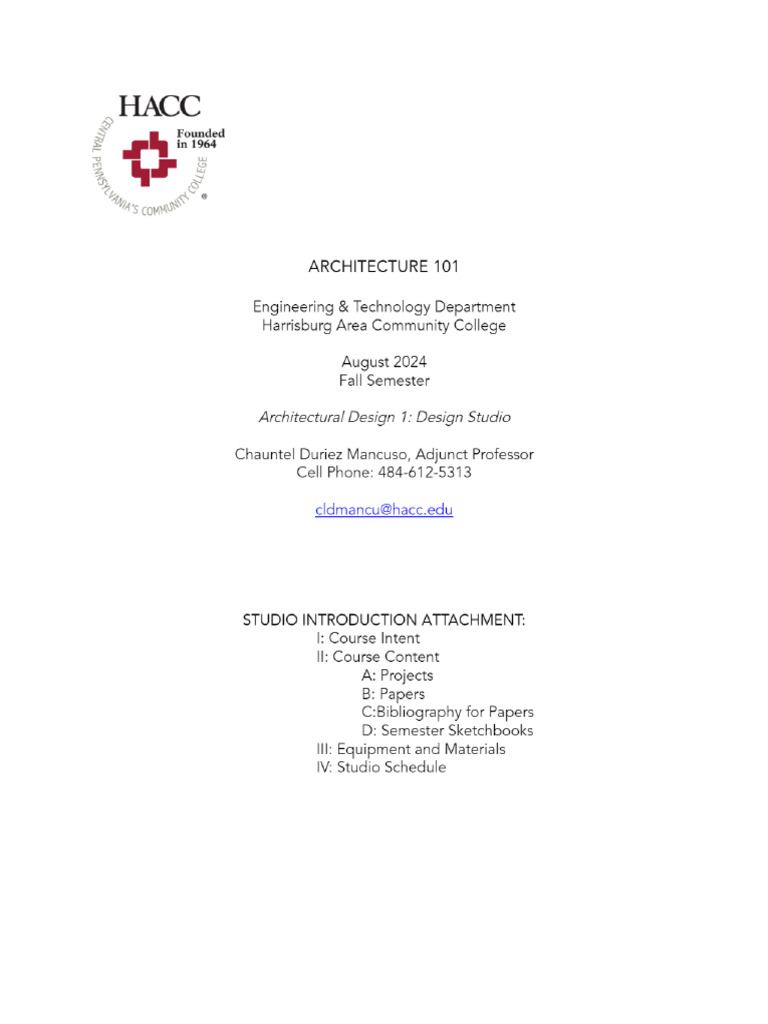 Studio Introduction Attachment - ARCH-101-R06 - Architectural Design I ...