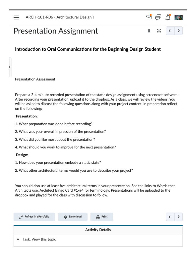 Presentation Assignment - ARCH-101-R06 - Architectural Design I | PDF