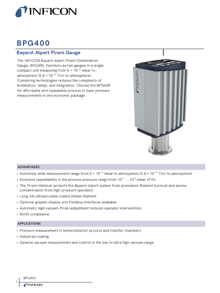 BPG400 Datasheet | PDF | Pressure Measurement | Manufactured Goods