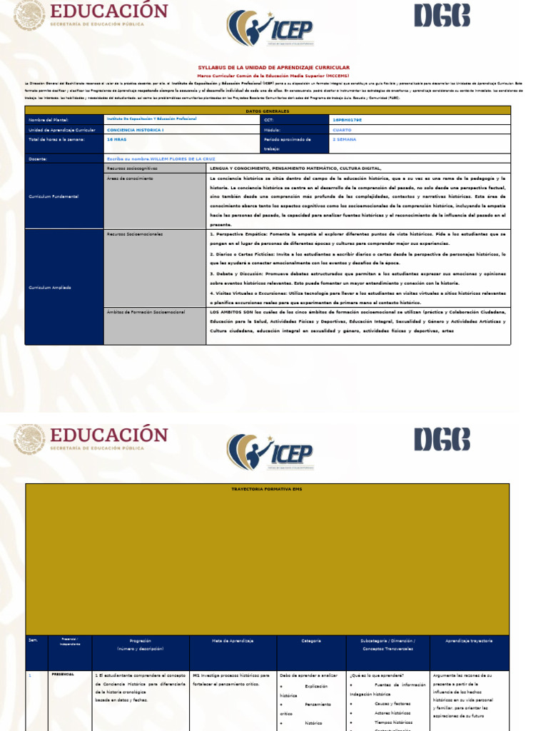 Syllabus Icep-Casserole Conciencia Historoca 1nem | PDF | Plan de ...