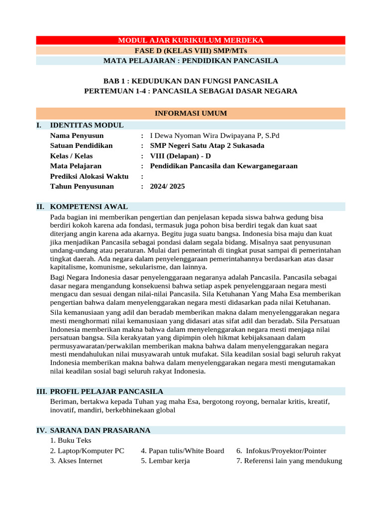 Modul Ajar Kls 8 Kumer | PDF