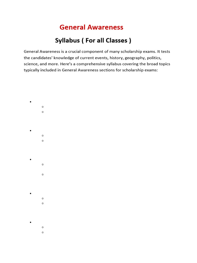 General Awareness Syllabus | PDF | Science | Economies