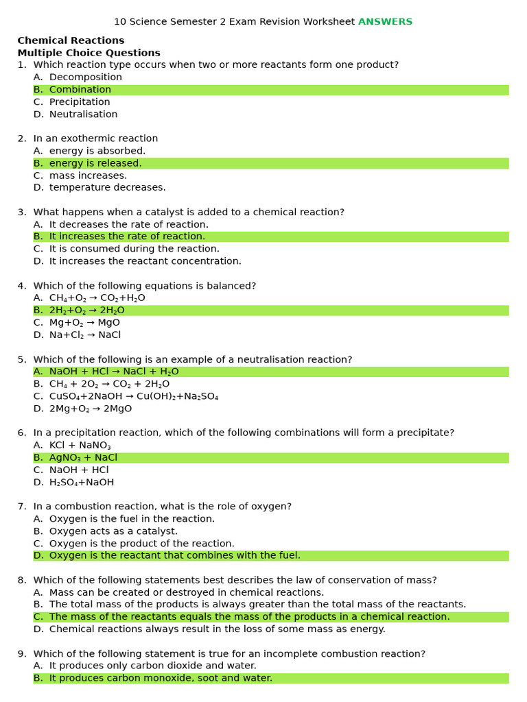 10 Semester 2 Exam Revision WS ANSWERS | PDF | Natural Selection ...