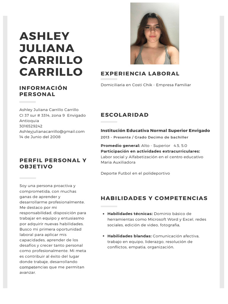 Hoja de Vida Ashley | PDF