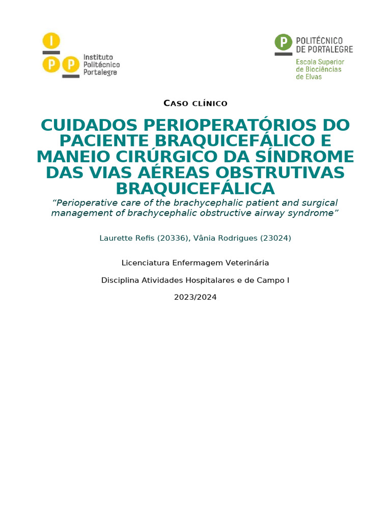 Cuidados Perioperatórios Do Paciente Braquicefálico e Maneio Cirúrgico ...