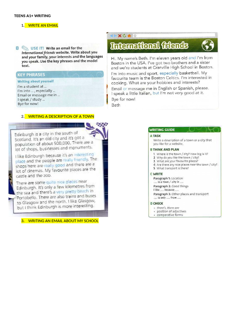 Teens A1+ Writing | PDF