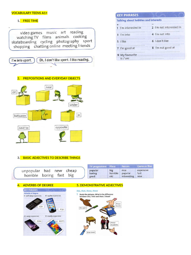 TEENS A1+ VOCABULARY | PDF