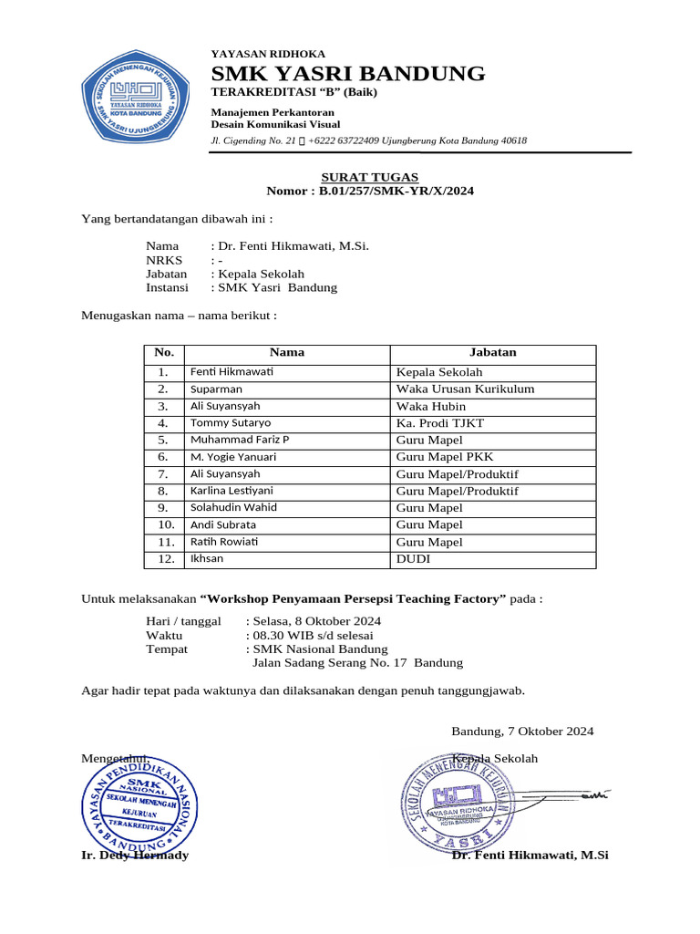 SURAT TUGAS YASRI (1) | PDF