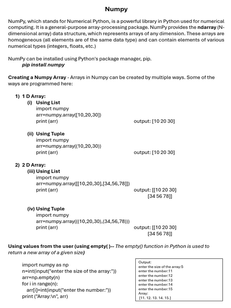 Numpy (1) | PDF | Software Engineering | Computing Numpy (1) | PDF | Software Engineering | Computing