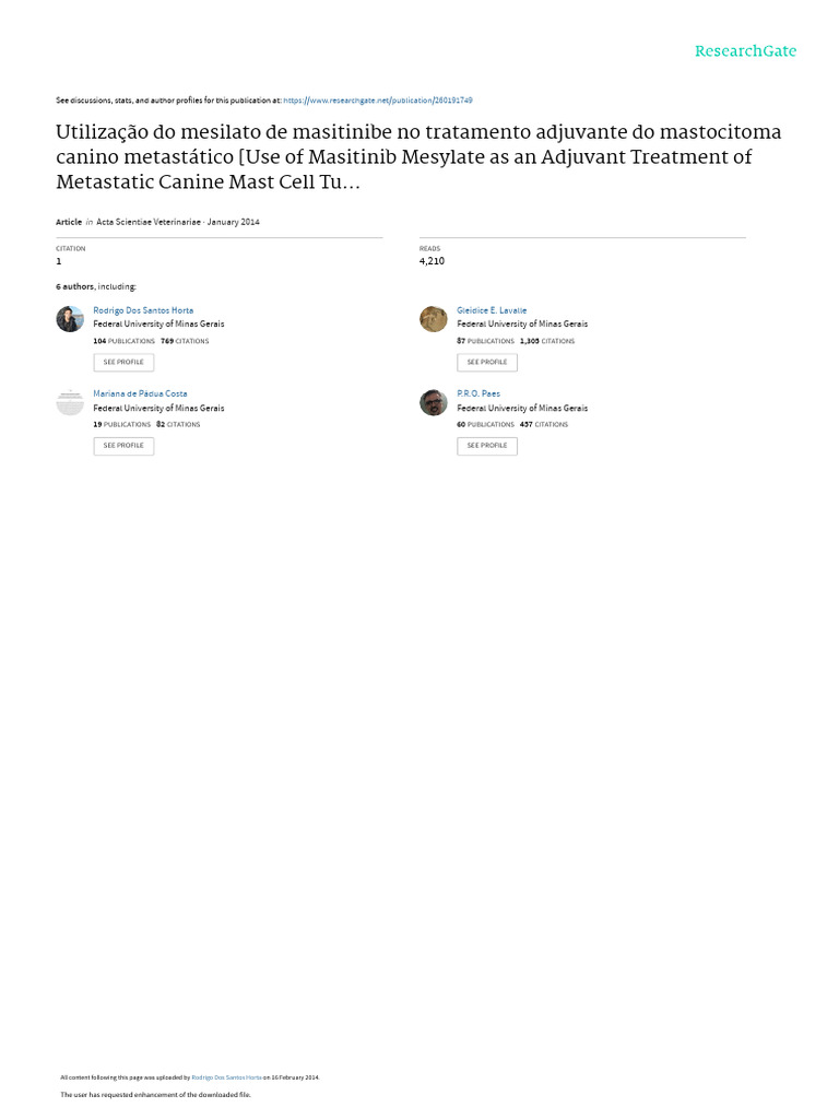 UtilizaoDoMesilatoDeMasitinibeNoTratamentoAdjuvanteDoMastocitomaCaninoM ...