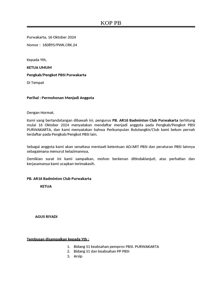 Surat Permohonan Pengajuan PB | PDF