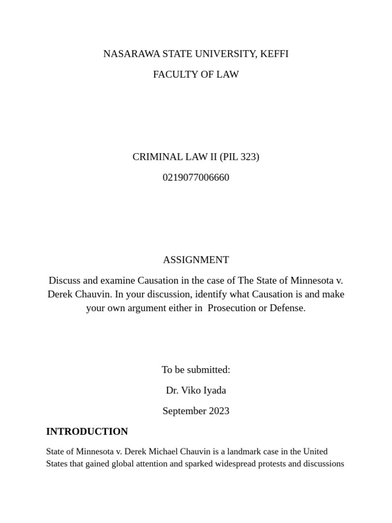 Third Criminal Law Assignment | PDF | Causation (Law) | Proximate Cause