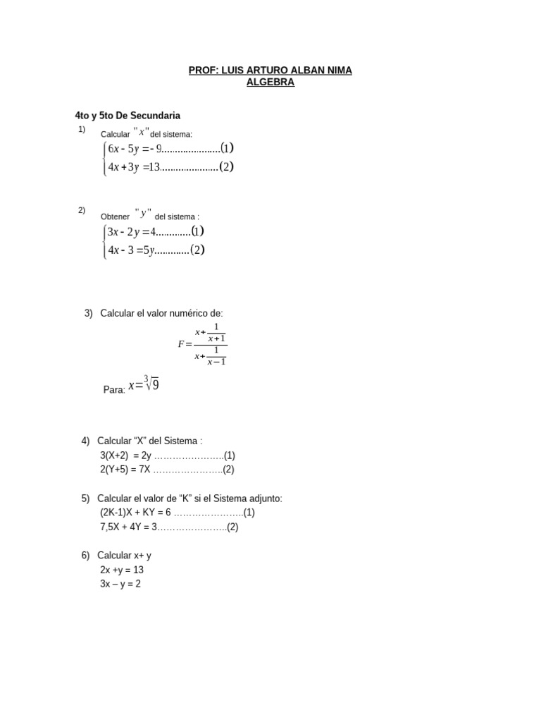 Balotario de Preguntas-Algebra - III TRIMESTRE - Alumnos - 4to y 5to | PDF