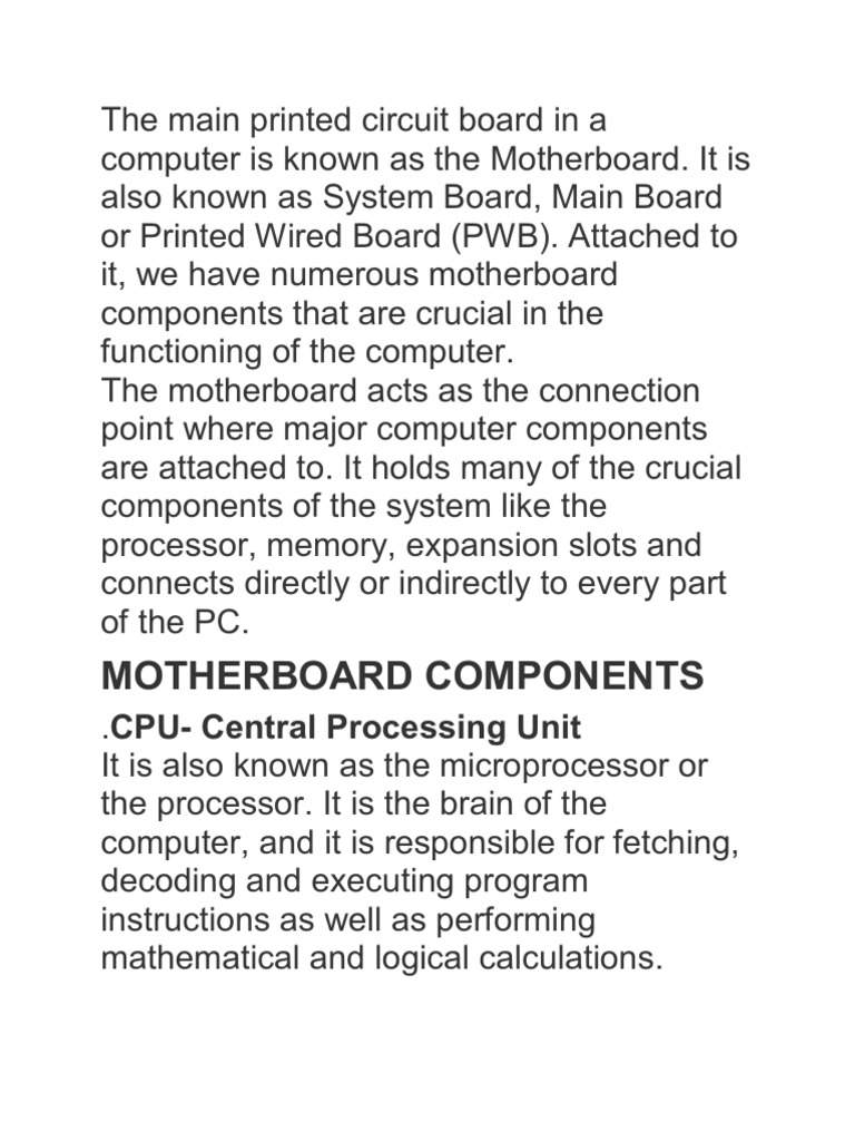 Functions and Components of Motherboard | PDF | Central Processing Unit ...