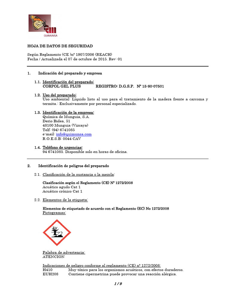 Fds Corpol Gel Plus | PDF | Agua | Toxicidad
