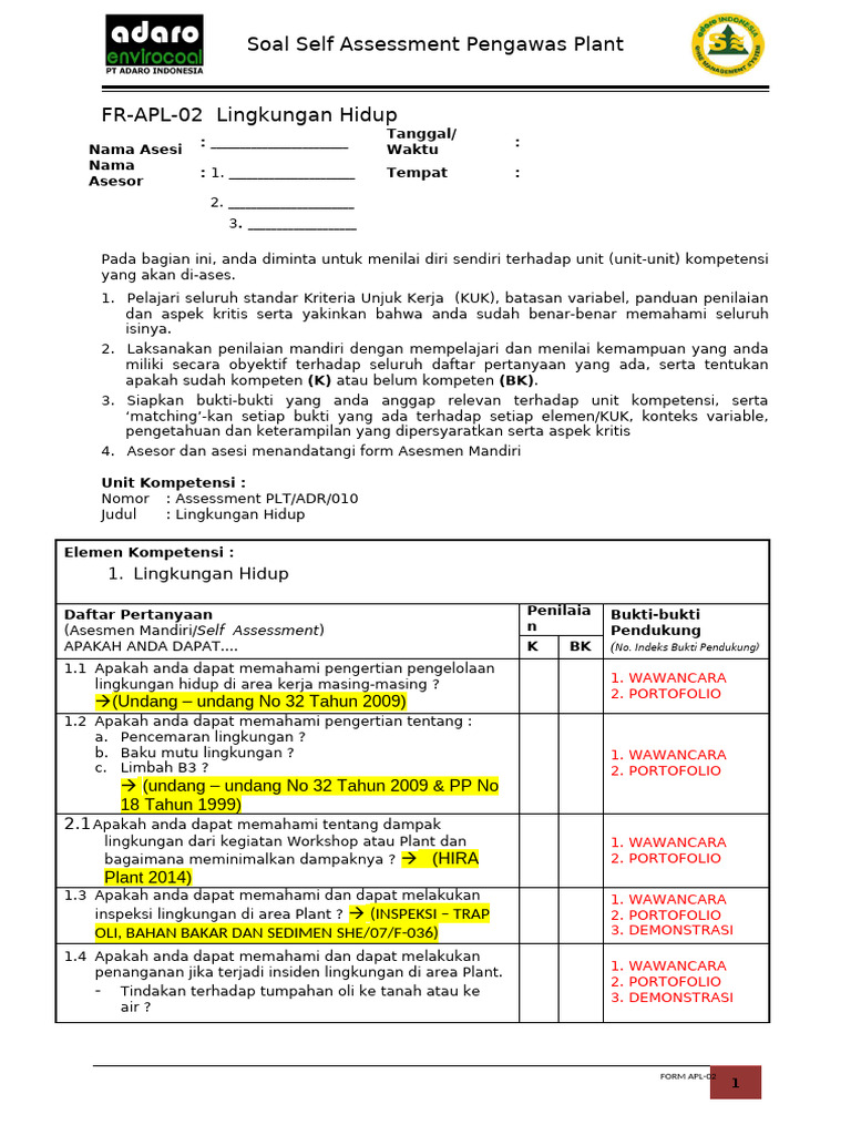10. FR-APL-02 - Lingkungan Hidup | PDF