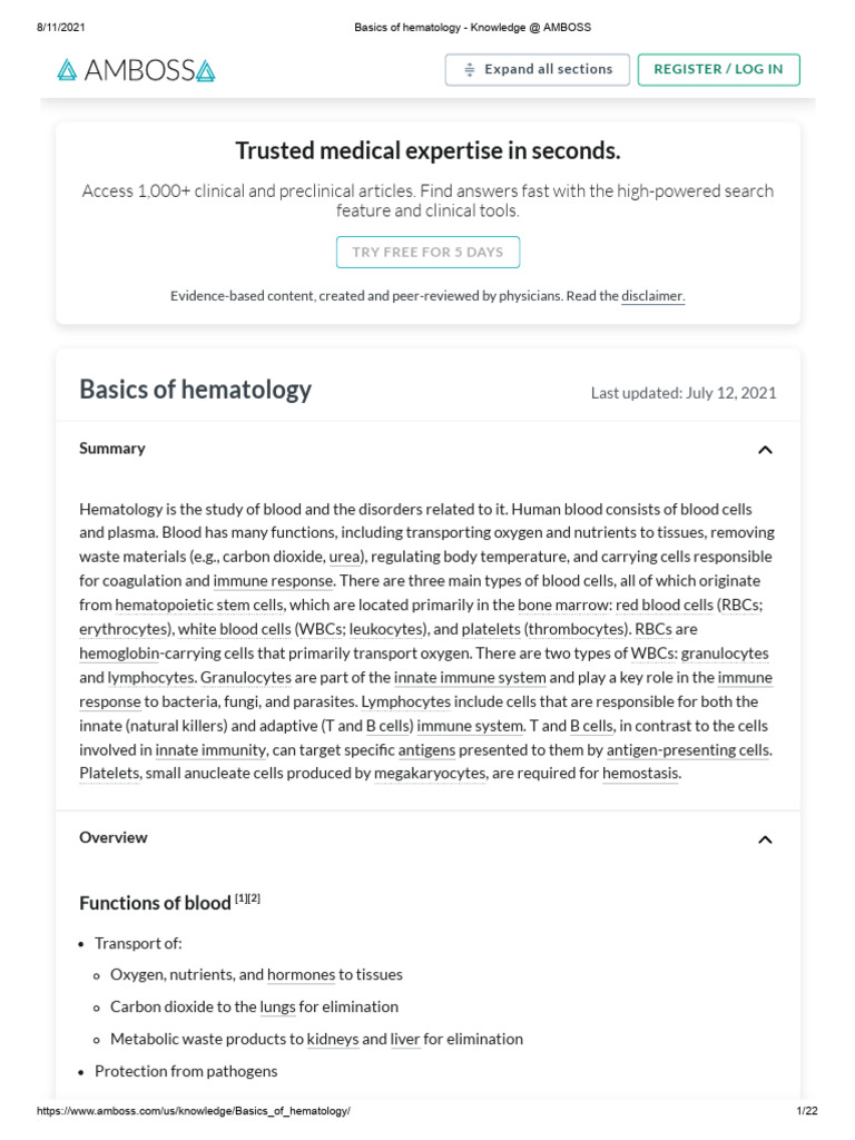Basics of Hematology - Knowledge at AMBOSS | PDF | Haematopoiesis ...