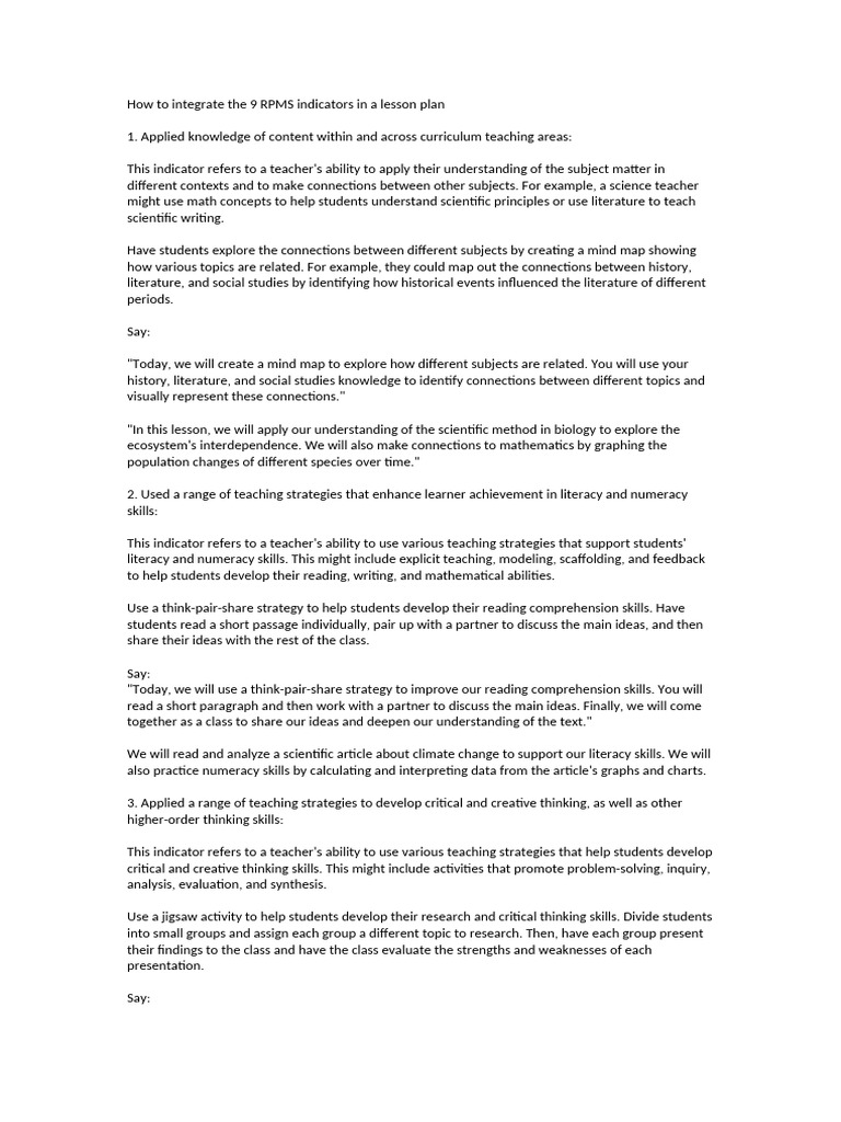 Lesson Plan Indicators | PDF | Educational Assessment | Learning