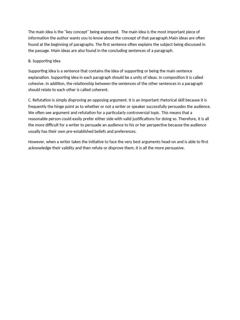 The Main Idea, Support, Refutation | PDF