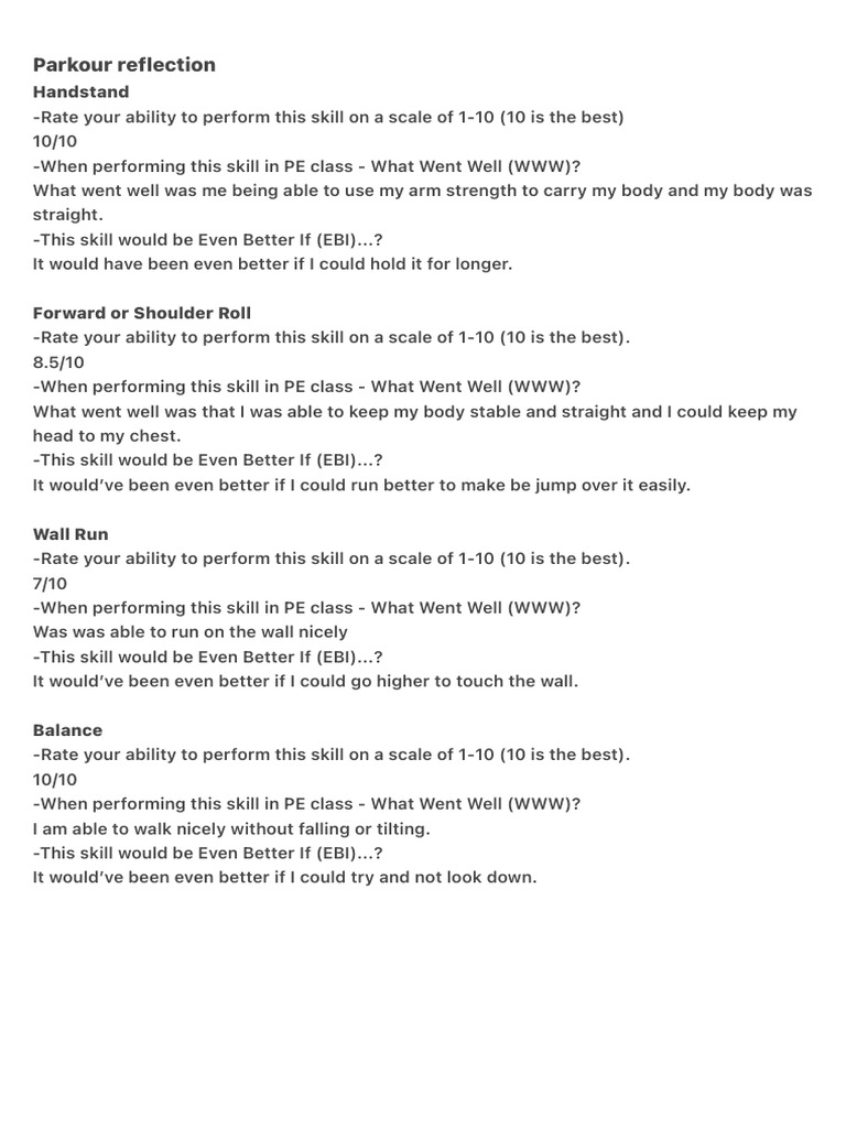 Parkour reflection | PDF