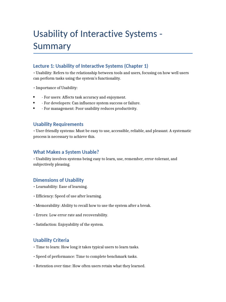 Usability of Interactive Systems Summary | PDF